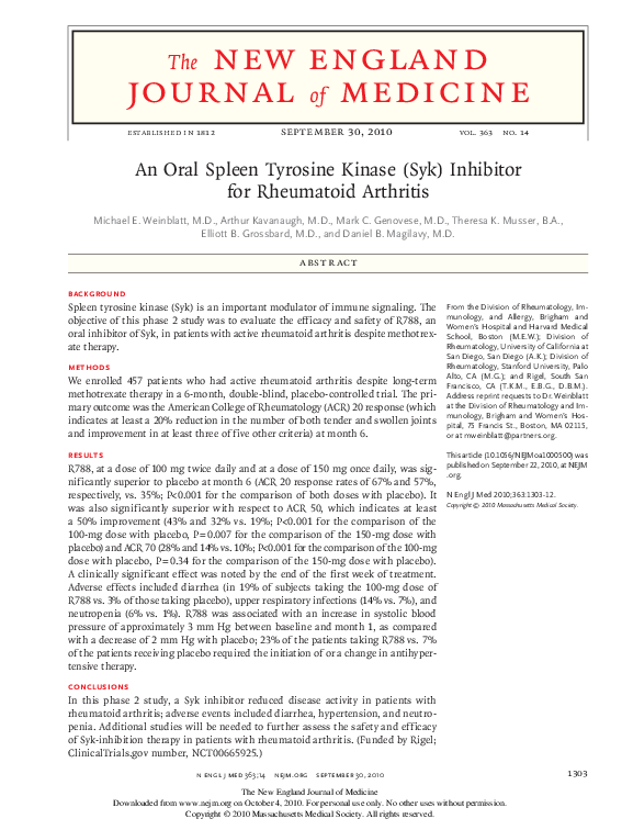 (PDF) An oral spleen tyrosine kinase (Syk) inhibitor for rheumatoid ...