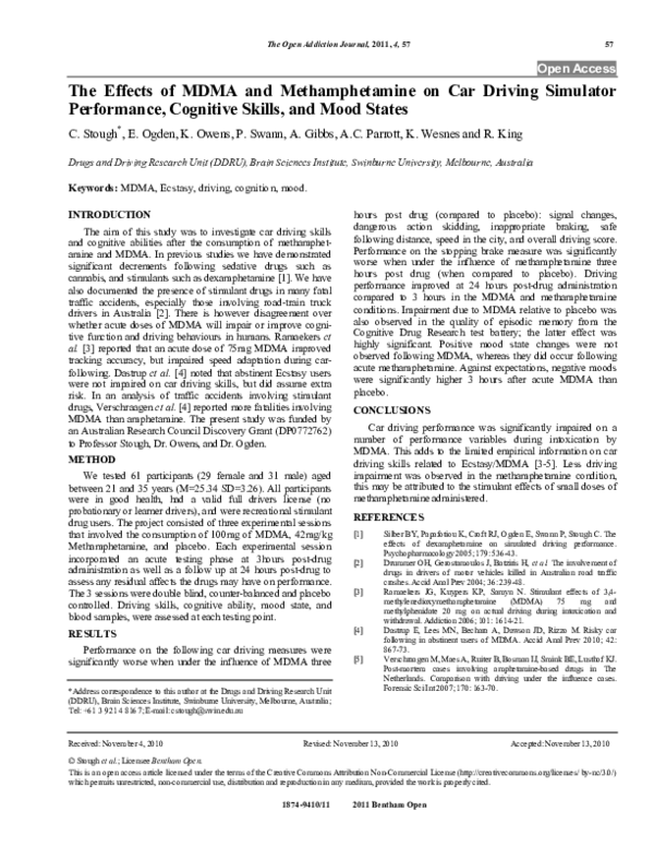 (PDF) The Effects of MDMA and Methamphetamine on Car Driving Simulator ...