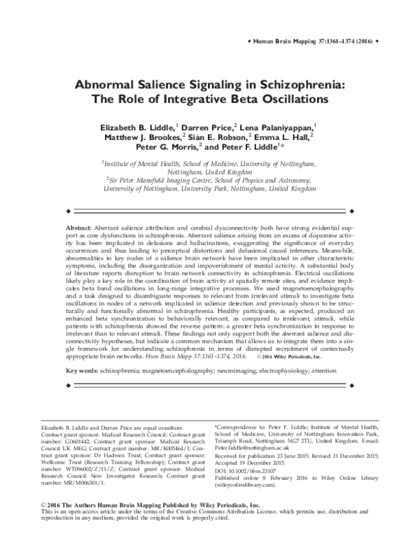 (PDF) Abnormal salience signaling in schizophrenia: The role of ...