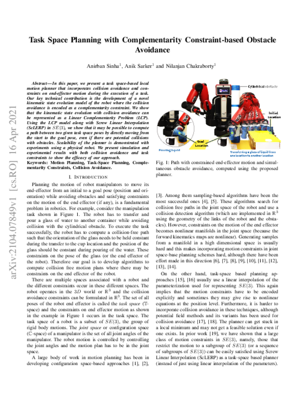 Pdf Task Space Planning With Complementarity Constraint Based