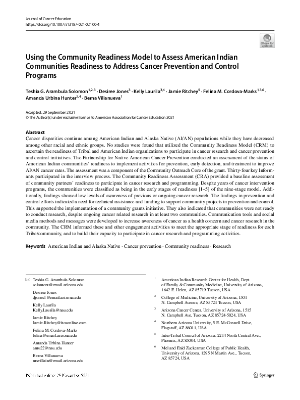 (PDF) Using the Community Readiness Model to Assess American Indian ...