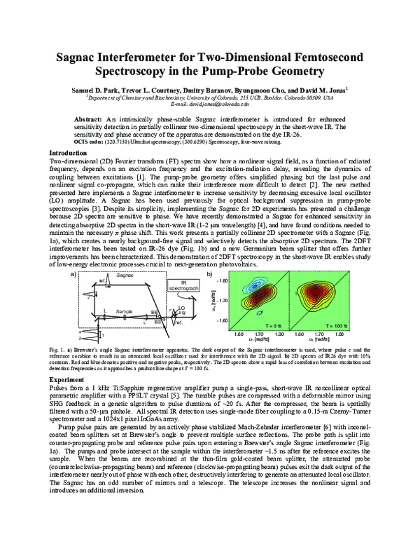 (PDF) Sagnac Interferometer for Two-Dimensional Femtosecond Spectroscopy in the Pump-Probe ...