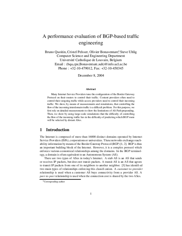 (PDF) A performance evaluation of BGP-based traffic engineering