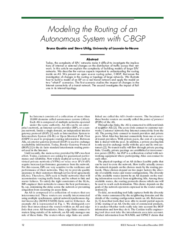 (PDF) Modeling the routing of an autonomous system with C-BGP