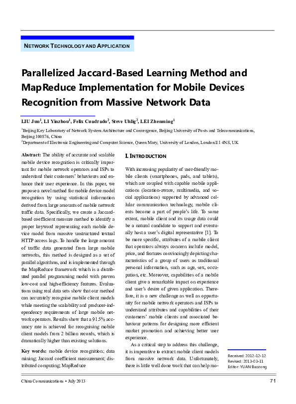 (PDF) Parallelized Jaccard-based learning method and MapReduce implementation for mobile devices ...