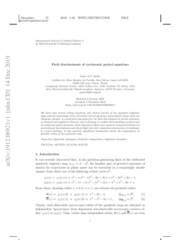 (PDF) Field discriminants of cyclotomic period equations