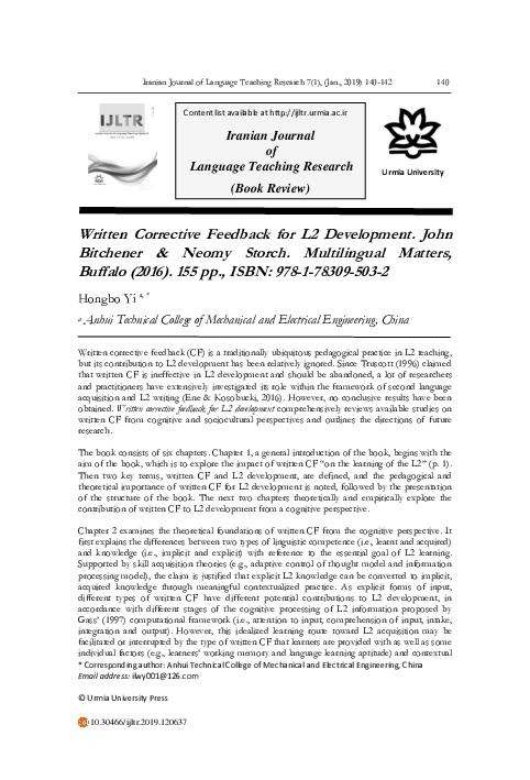 (PDF) Corrective Feedback for L 2 Development