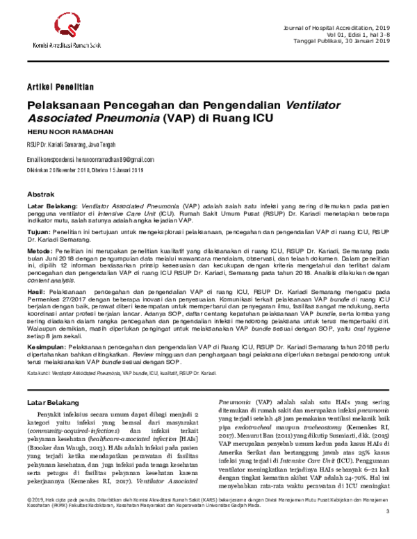 (PDF) Pelaksanaan Pencegahan dan Pengendalian Ventilator Associated ...