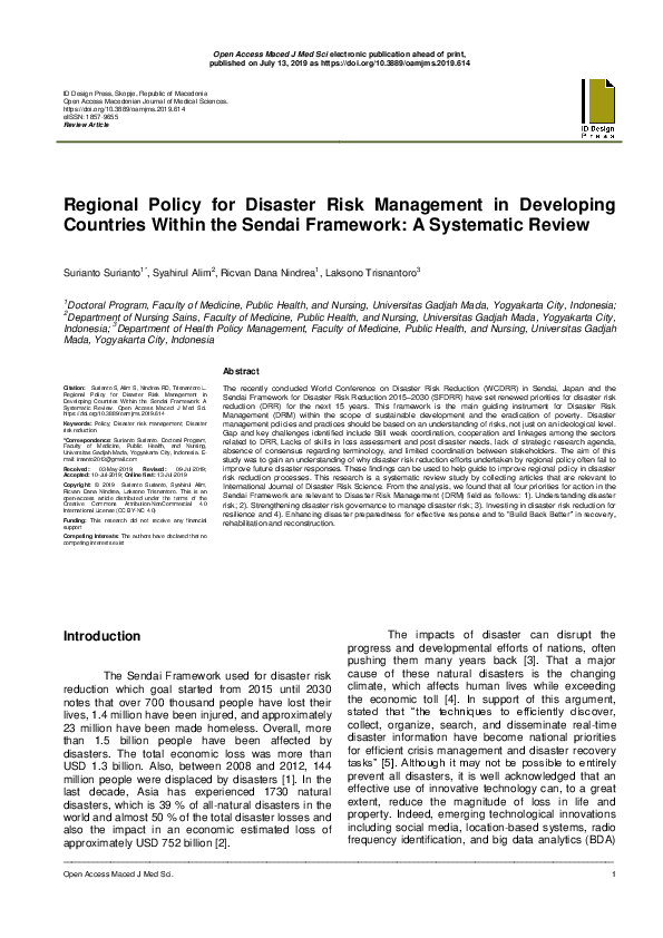 (PDF) Regional Policy for Disaster Risk Management in Developing Countries Within the Sendai ...