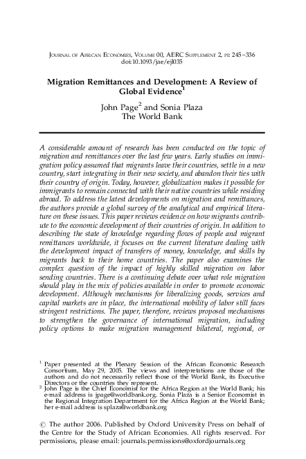 (PDF) Migration remittances and development: a review of global evidence