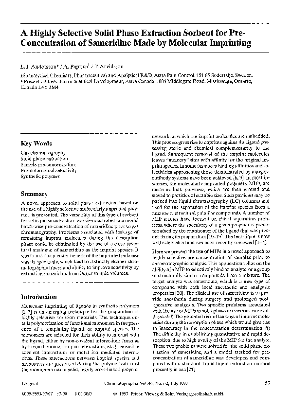 (PDF) A highly selective solid phase extraction sorbent for pre-concentration of sameridine made ...