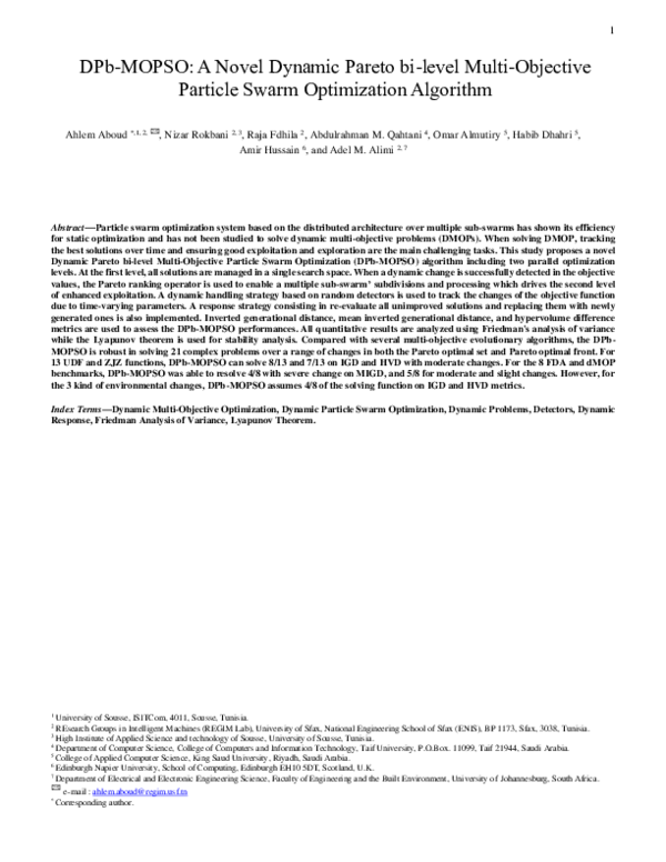 (PDF) DPb-MOPSO: A Novel Dynamic Pareto bi-level Multi-Objective ...