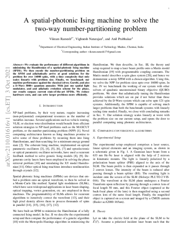 (PDF) A spatial-photonic Ising machine to solve the two-way number-partitioning problem