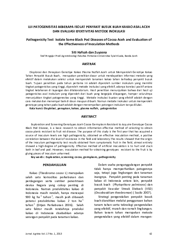 (PDF) Uji Patogenisitas Beberapa Isolat Penyakit Busuk Buah Kakao Asal ...
