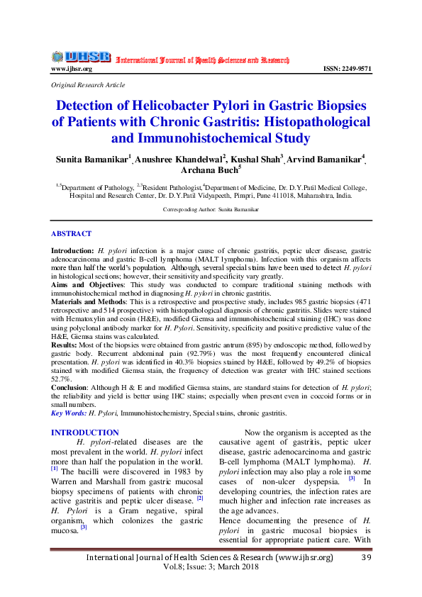 (PDF) Detection of Helicobacter Pylori in Gastric Biopsies of Patients ...