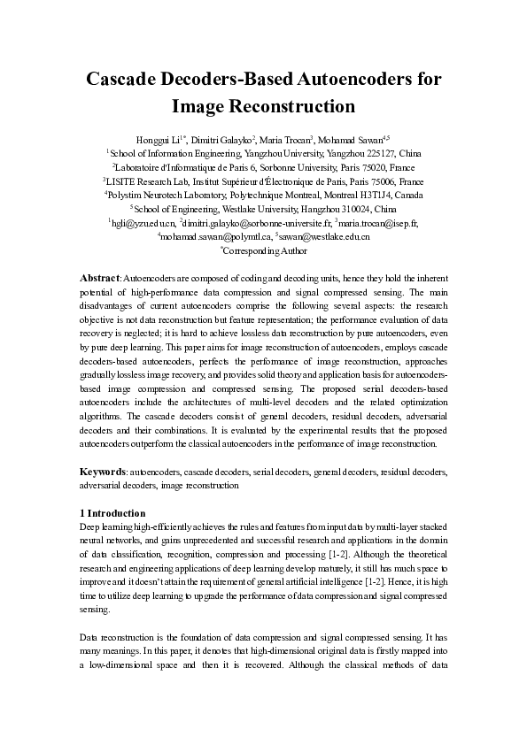 Pdf Cascade Decoders For Enhanced Image Reconstruction In Autoencoders
