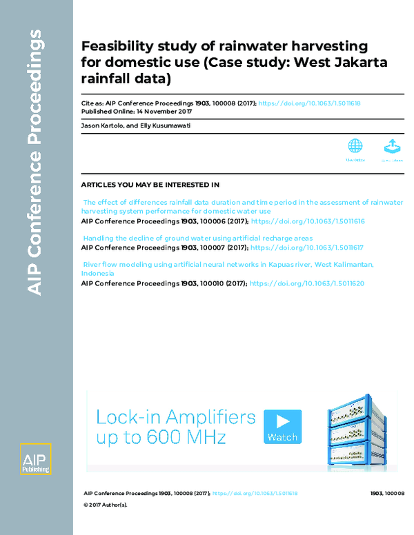 (PDF) Feasibility study of rainwater harvesting for domestic use (Case study: West Jakarta ...