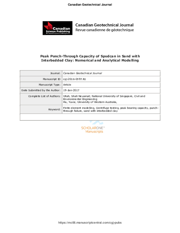 (PDF) Peak punch-through capacity of spudcan in sand with interbedded ...