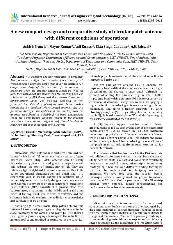 (PDF) A new compact design and comparative study of circular patch antenna with different ...