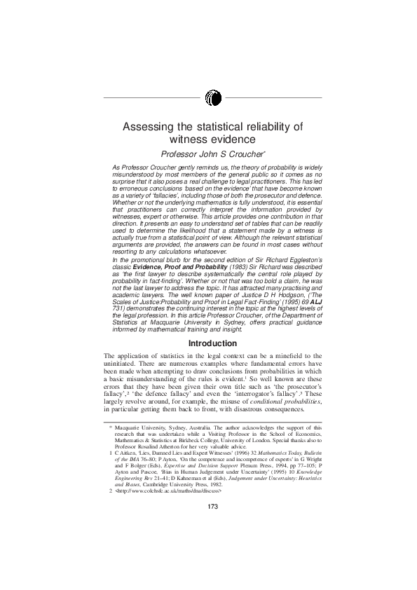 (PDF) Assessing the statistical reliability of witness evidence
