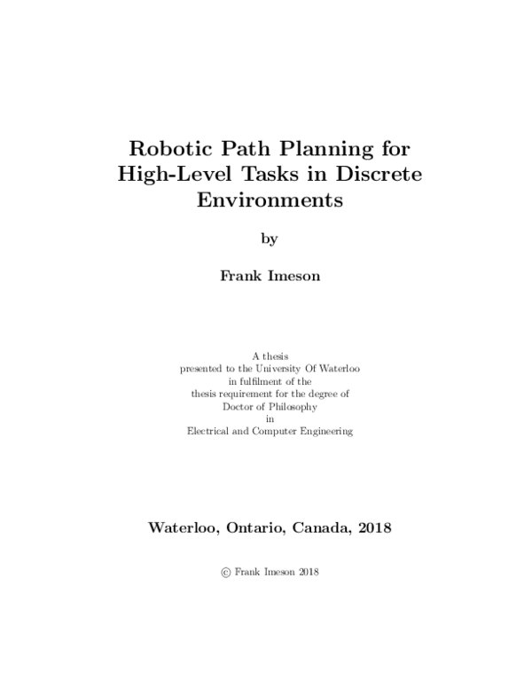 Pdf Robotic Path Planning For High Level Tasks In Discrete Environments