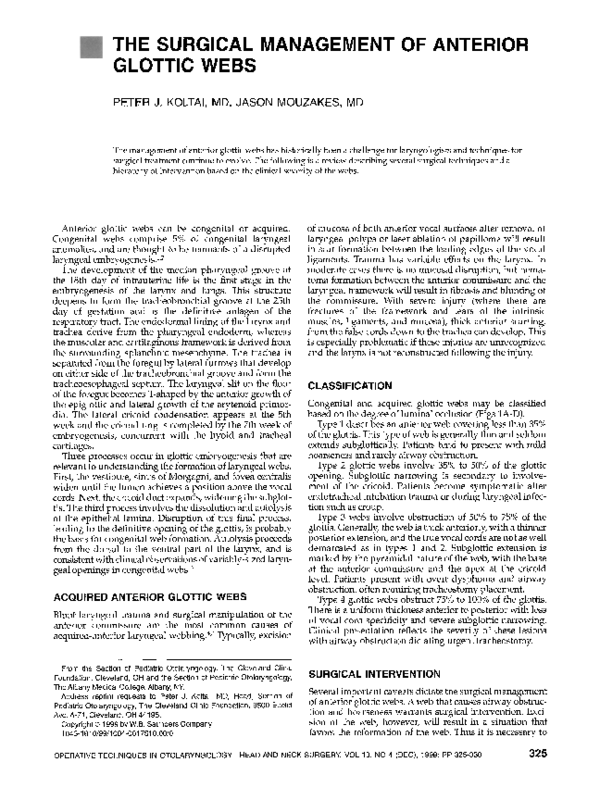 (PDF) The surgical management of anterior glottic webs