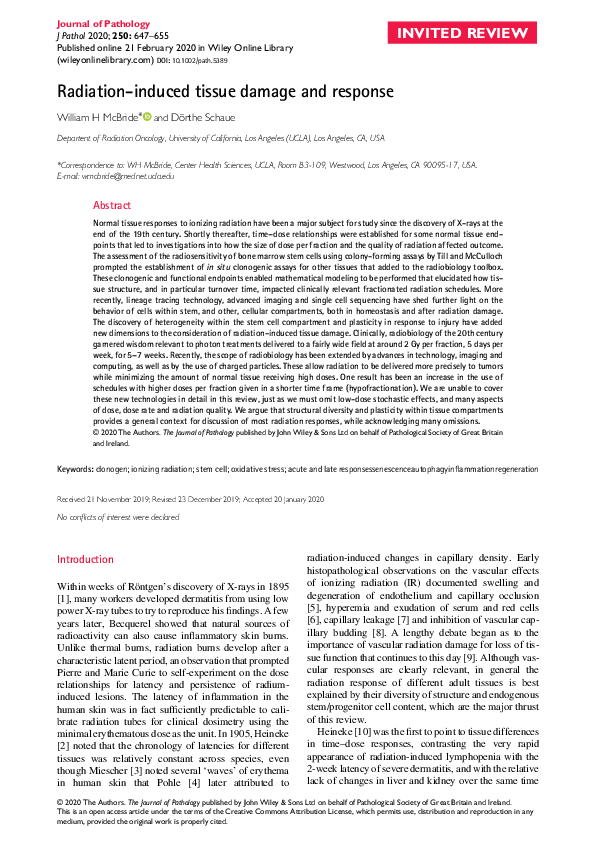 Radiation‐Induced Tissue Damage and Response