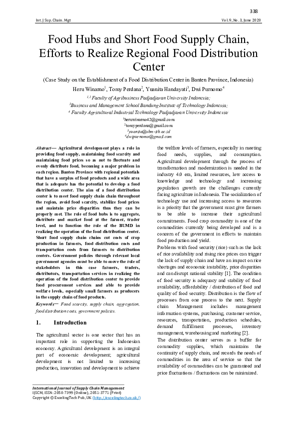 (PDF) Food Hubs and Short Food Supply chain, Efforts to Realize ...