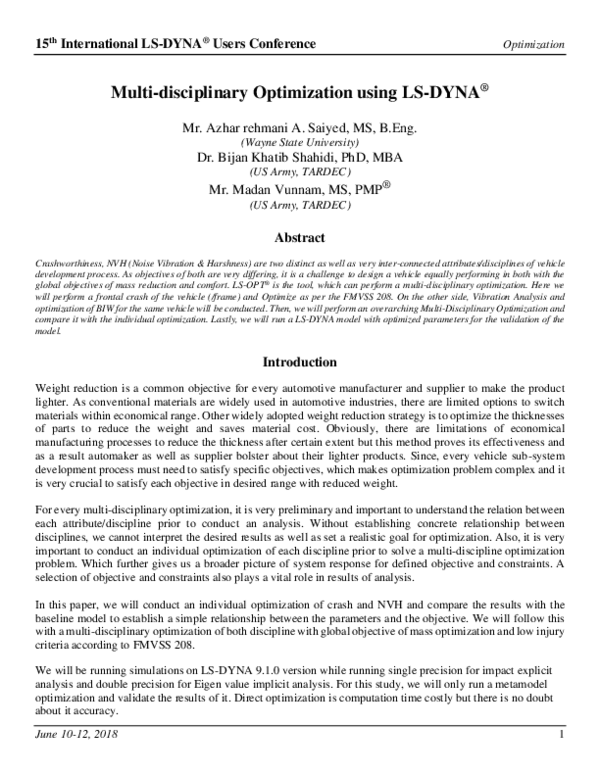 (PDF) Multi-disciplinary Optimization using LS-DYNA