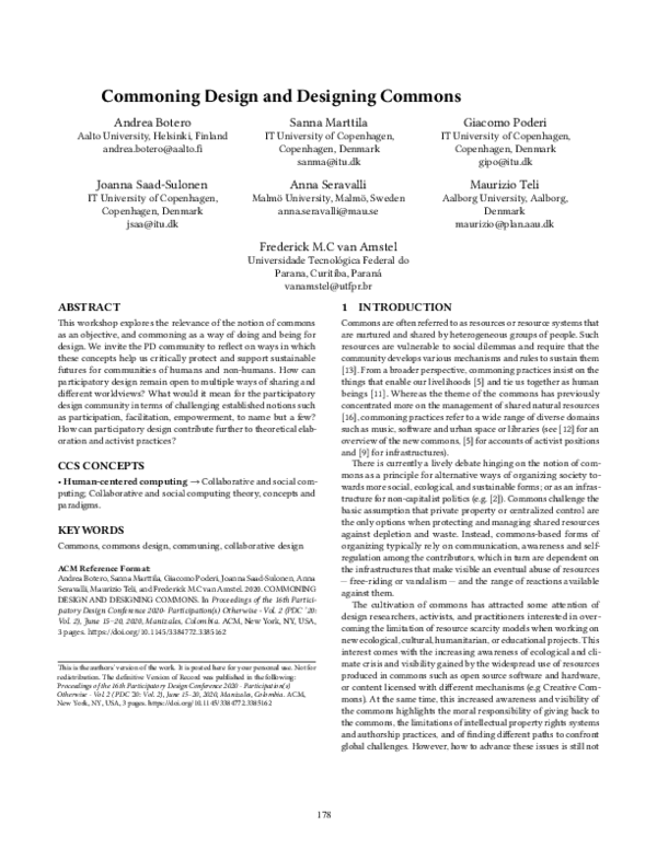 (PDF) Commoning Design and Designing Commons