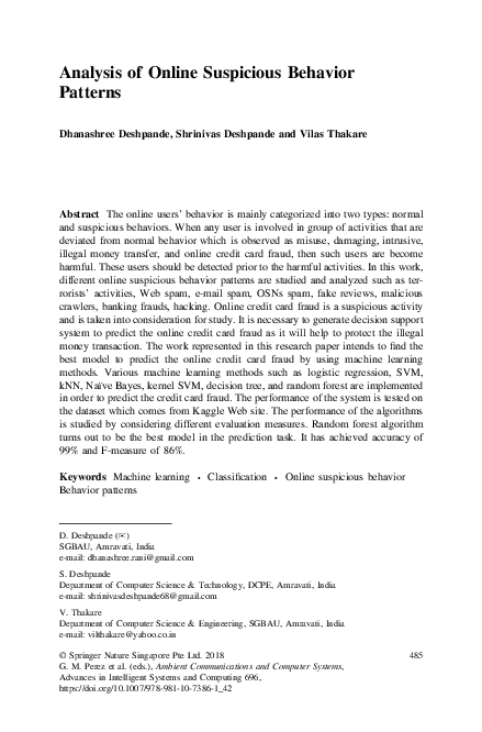 (PDF) Analysis of Online Suspicious Behavior Patterns