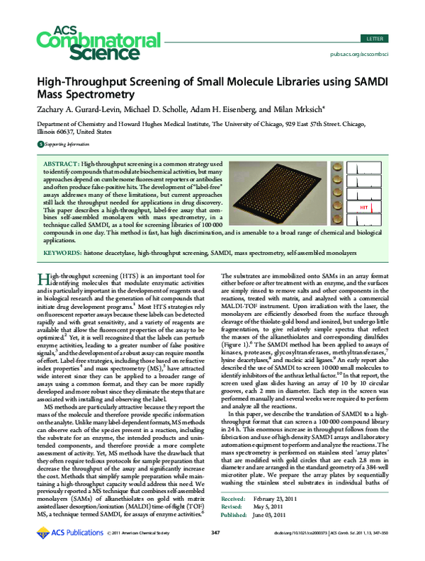 (PDF) High-Throughput Screening of a Small Molecule Library for ...