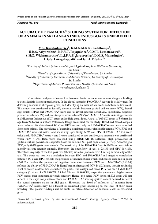 (PDF) Accuracy of Famacha Scoring System for Detection of Anaemia in ...