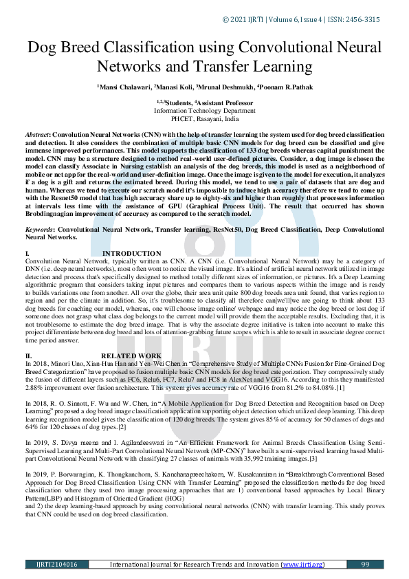 (PDF) Dog Breed Classification using Convolutional Neural Networks and Transfer Learning