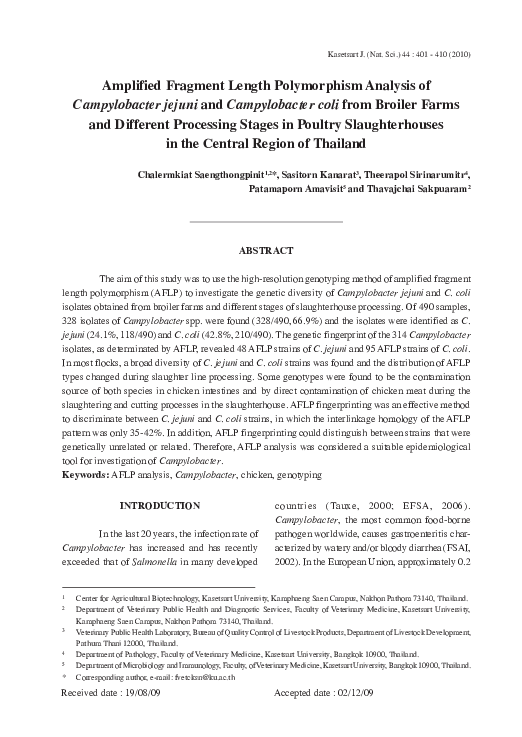 Pdf Amplified Fragment Length Polymorphism Analysis Of Campylobacter