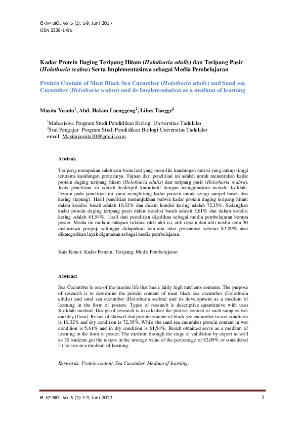 (PDF) Kadar Protein Daging Teripang Hitam (Holothuria edulis) dan ...