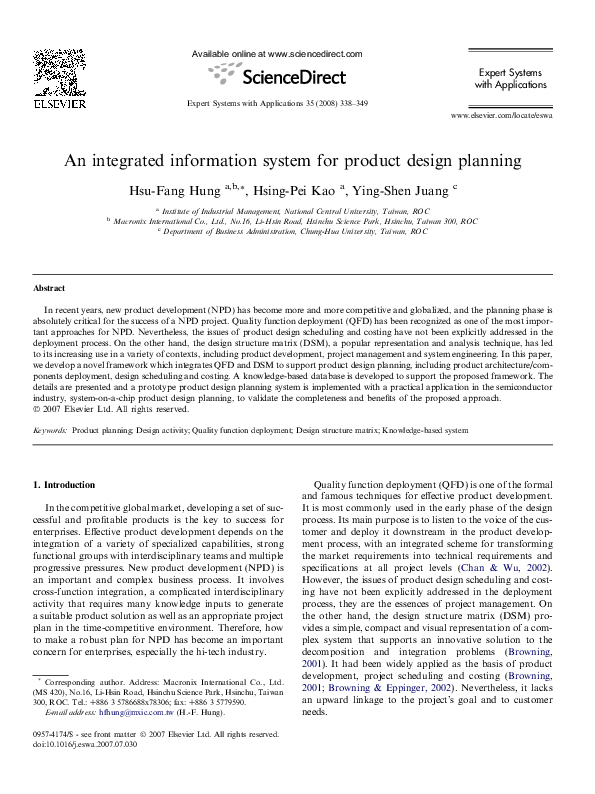 (PDF) An integrated information system for product design planning