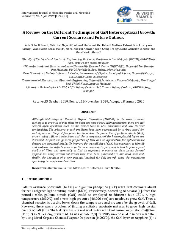 (PDF) A Review on the Different Techniques of GaN Heteroepitaxial Growth: Current Scenario and ...