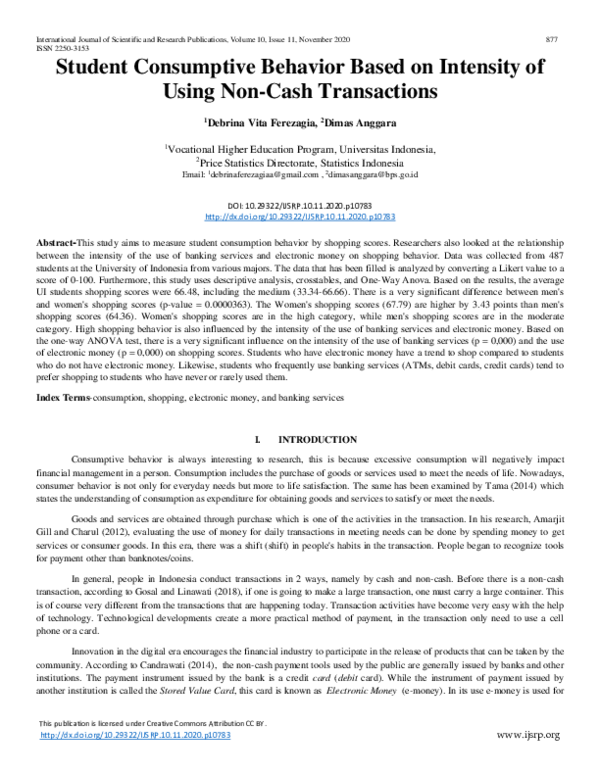 (PDF) Student Consumptive Behavior Based on Intensity of Using Non-Cash ...
