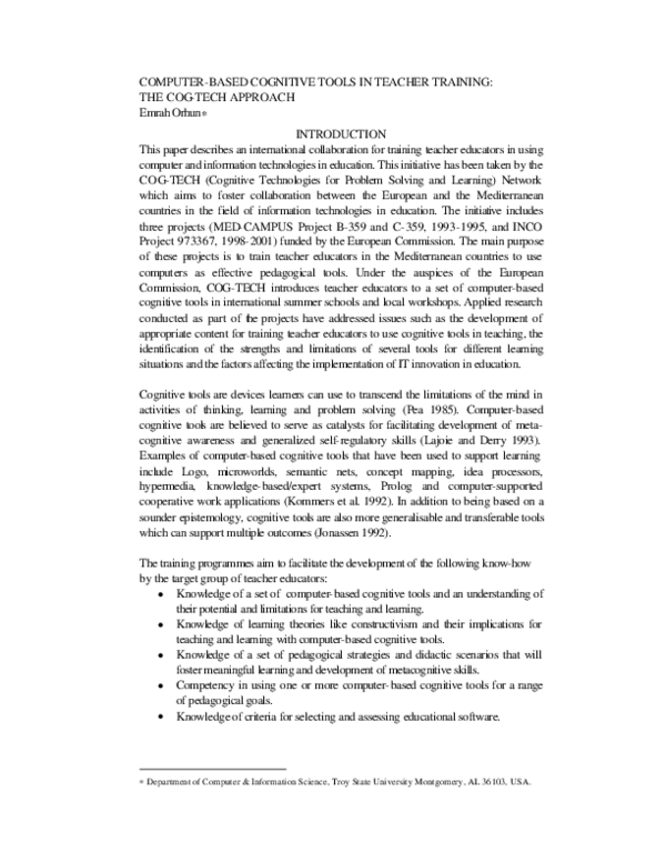 (PDF) Computer-Based Cognitive Tools in Teacher Training: The Cog-Tech ...