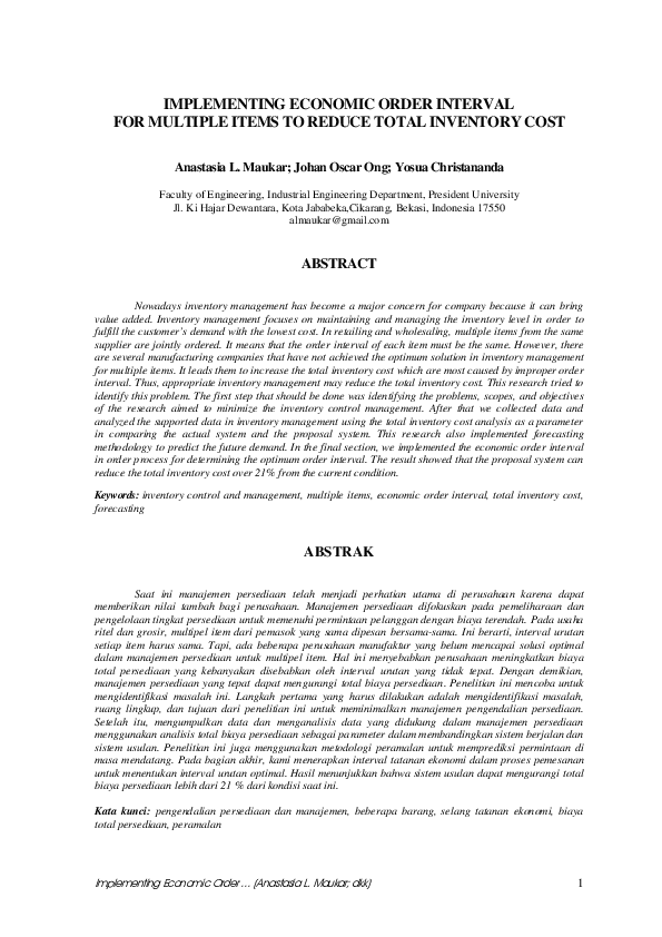 (PDF) Implementing Economic Order Interval for Multiple Items to Reduce ...