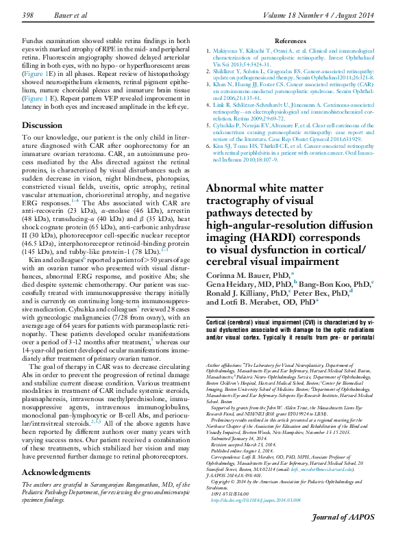 (PDF) Abnormal white matter tractography of visual pathways detected by ...