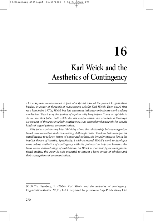 (PDF) Karl Weick and the aesthetics of contingency