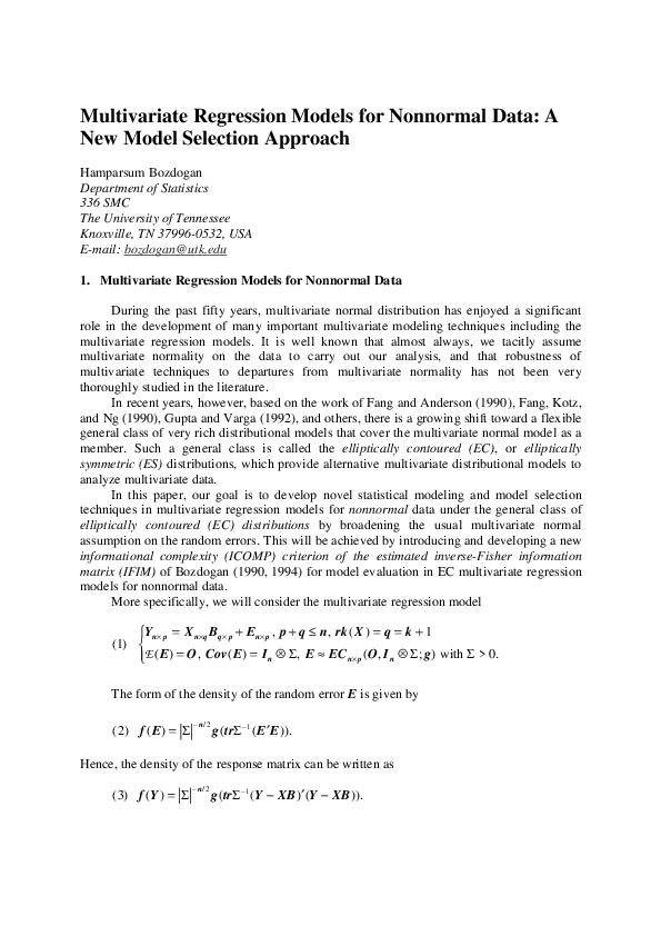 (PDF) Multivariate Regression Models for Nonnormal Data : A New Model ...