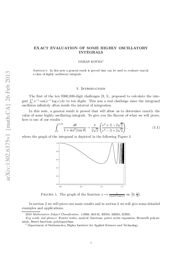 Pdf 3 Exact Evaluation Of Some Highly Oscillatory Integrals