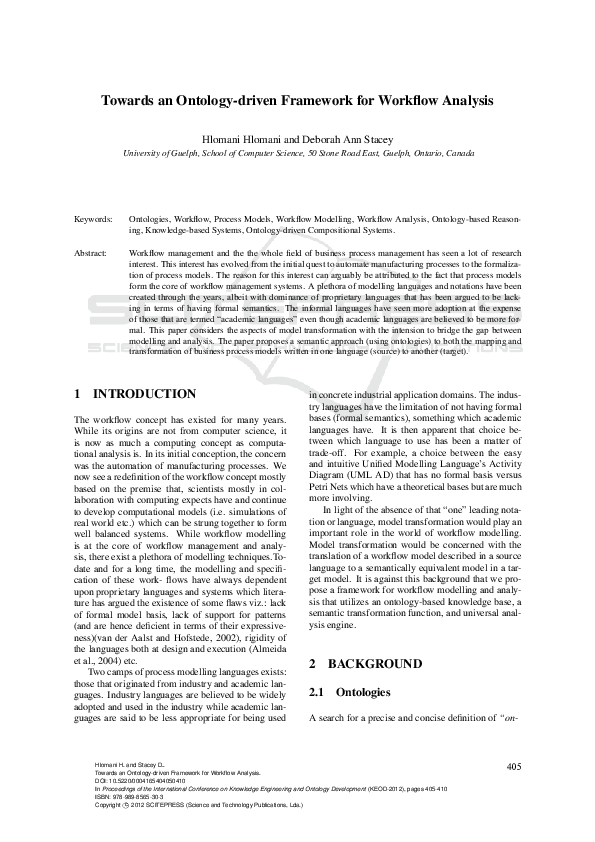 (PDF) Towards an Ontology-driven Framework for Workflow Analysis