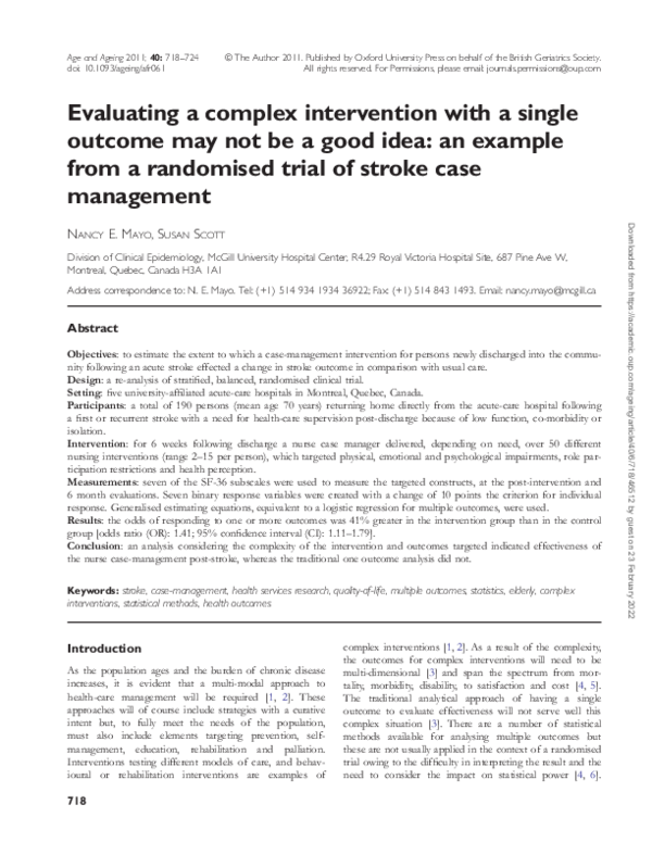 (PDF) Evaluating a complex intervention with a single outcome may not ...
