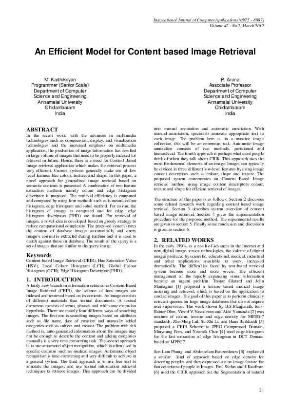 (PDF) An Efficient Model for Content based Image Retrieval