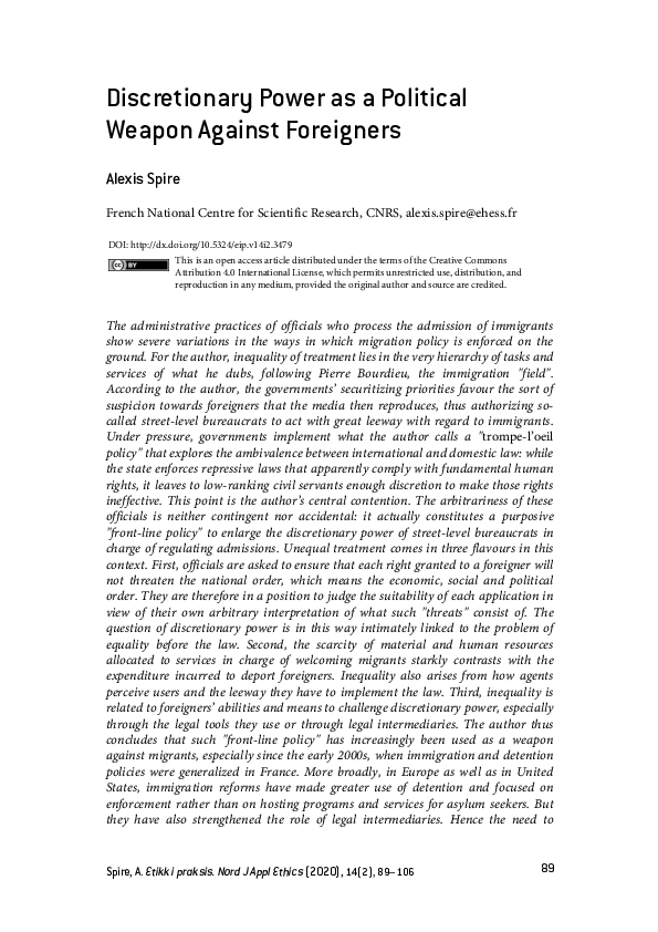 Discretionary power as a political weapon against foreigners