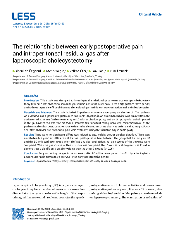 (PDF) The relation between early postoperative pain and intraperitoneal ...
